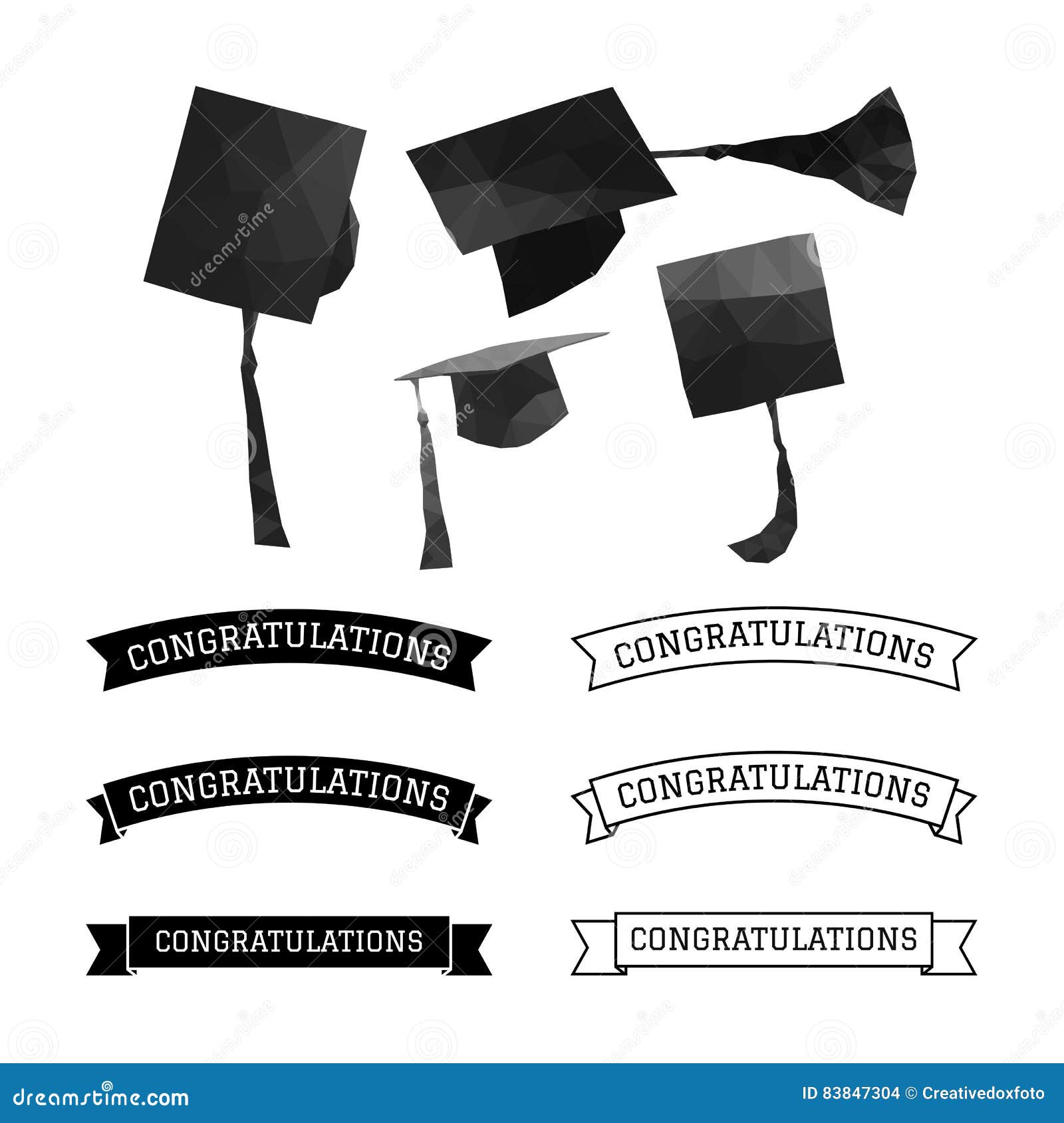 Graduation Cap Polygon and Congratulations Element Vector Stock Vector ...