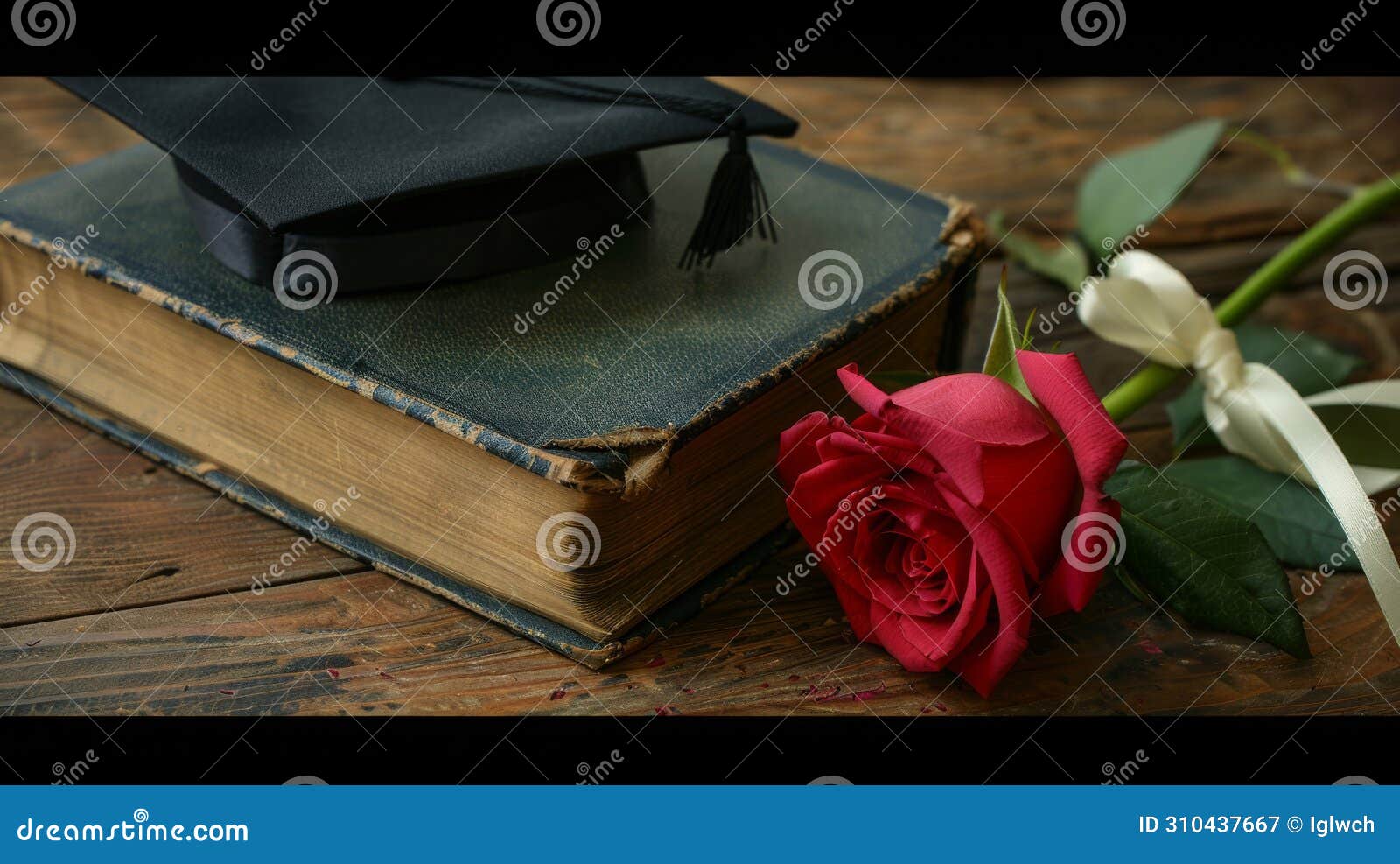 Graduation Cap with Red Rose on Books Stock Illustration - Illustration ...