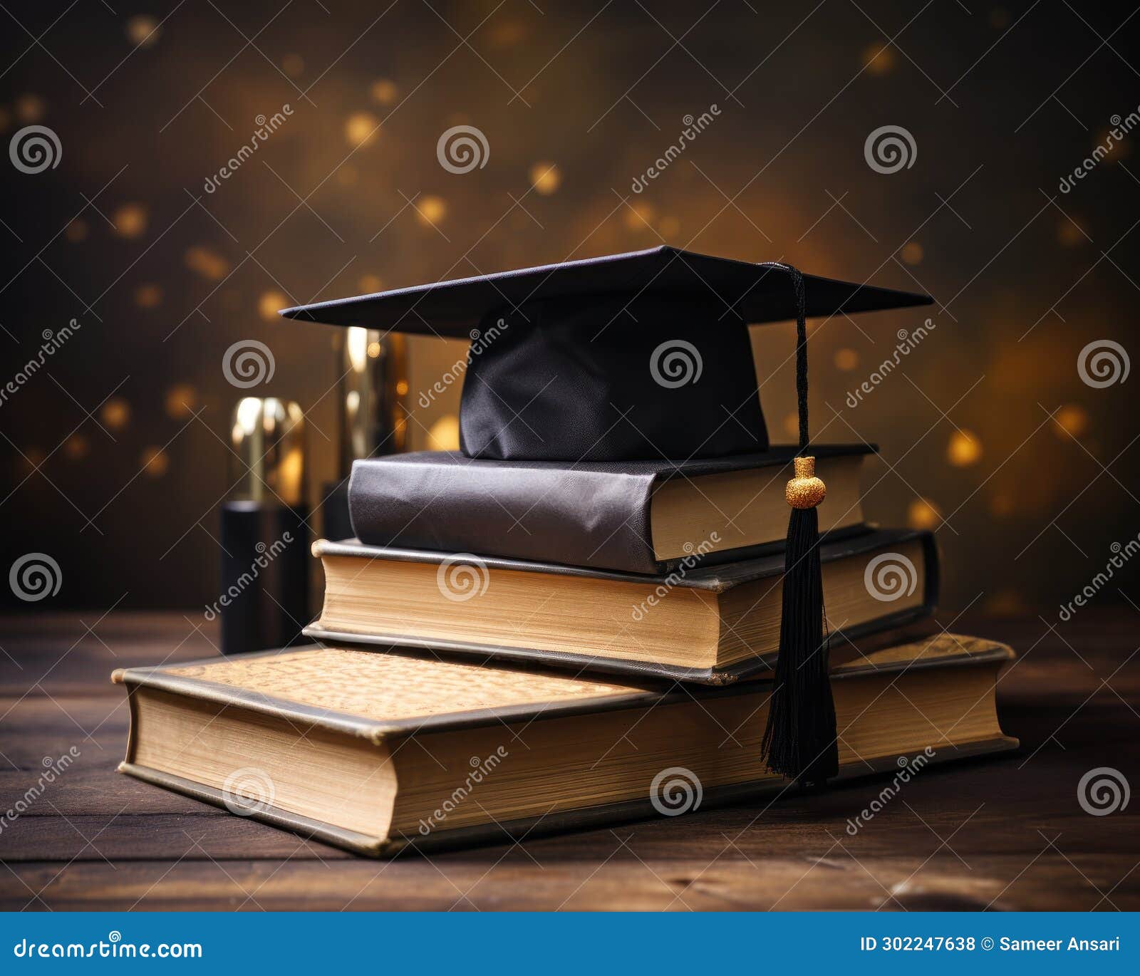 Graduation Cap Resting on a Stack of Books, Educational Photo Stock ...