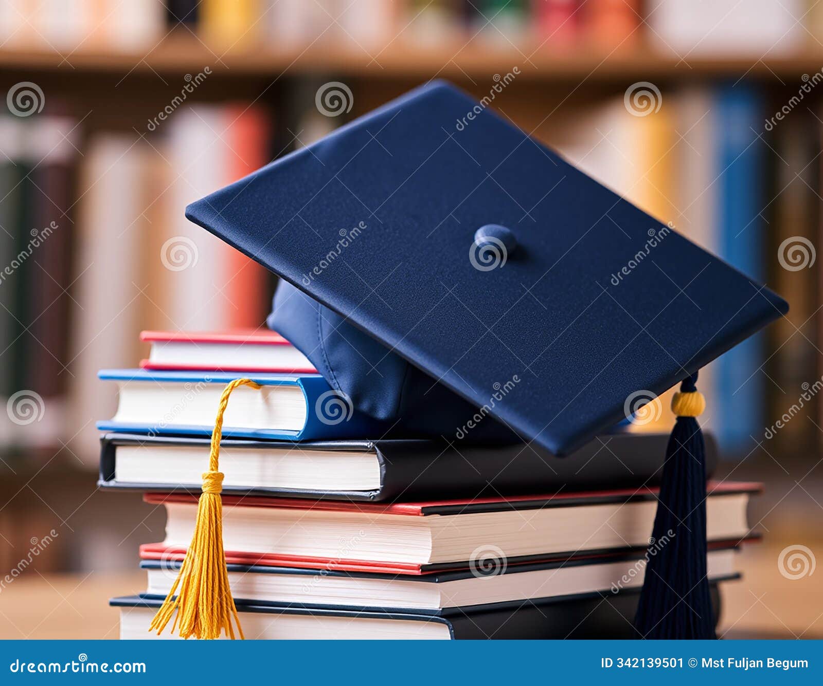 Graduation Cap Resting on a Stack of Books Symbolizing Achievement and ...