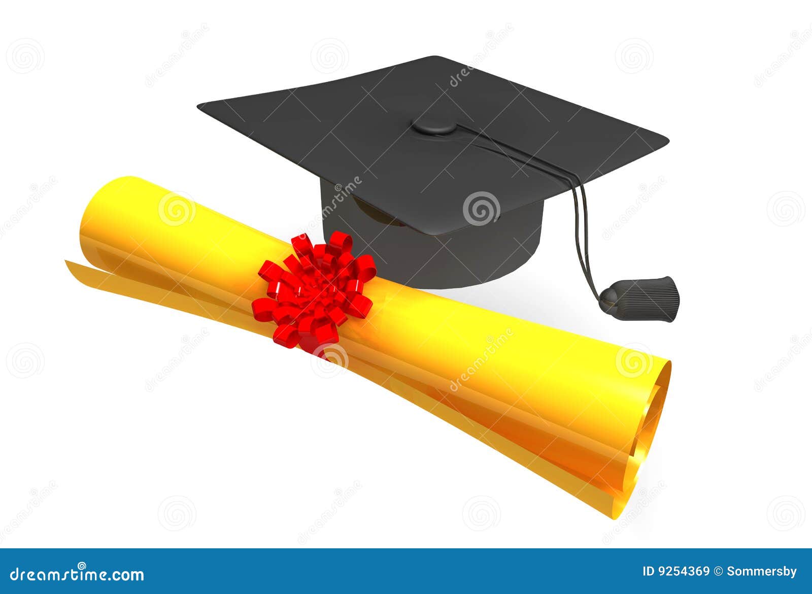 Graduation cap and scroll stock illustration. Illustration of ribbon ...