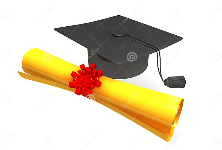 Graduation cap and scroll stock illustration. Illustration of ribbon ...