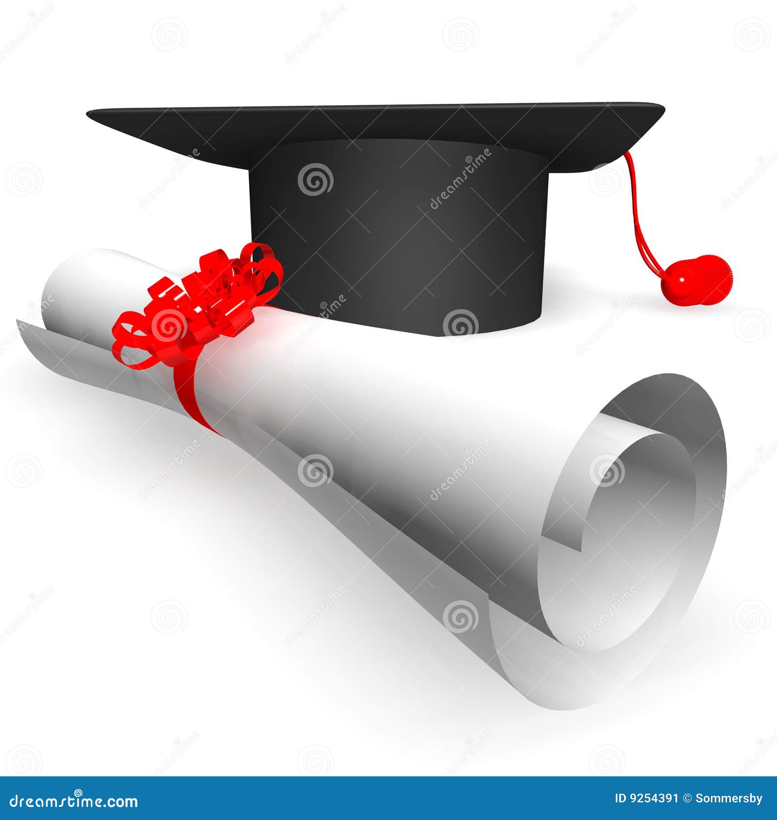 Graduation cap and scroll stock illustration. Illustration of ribbon ...