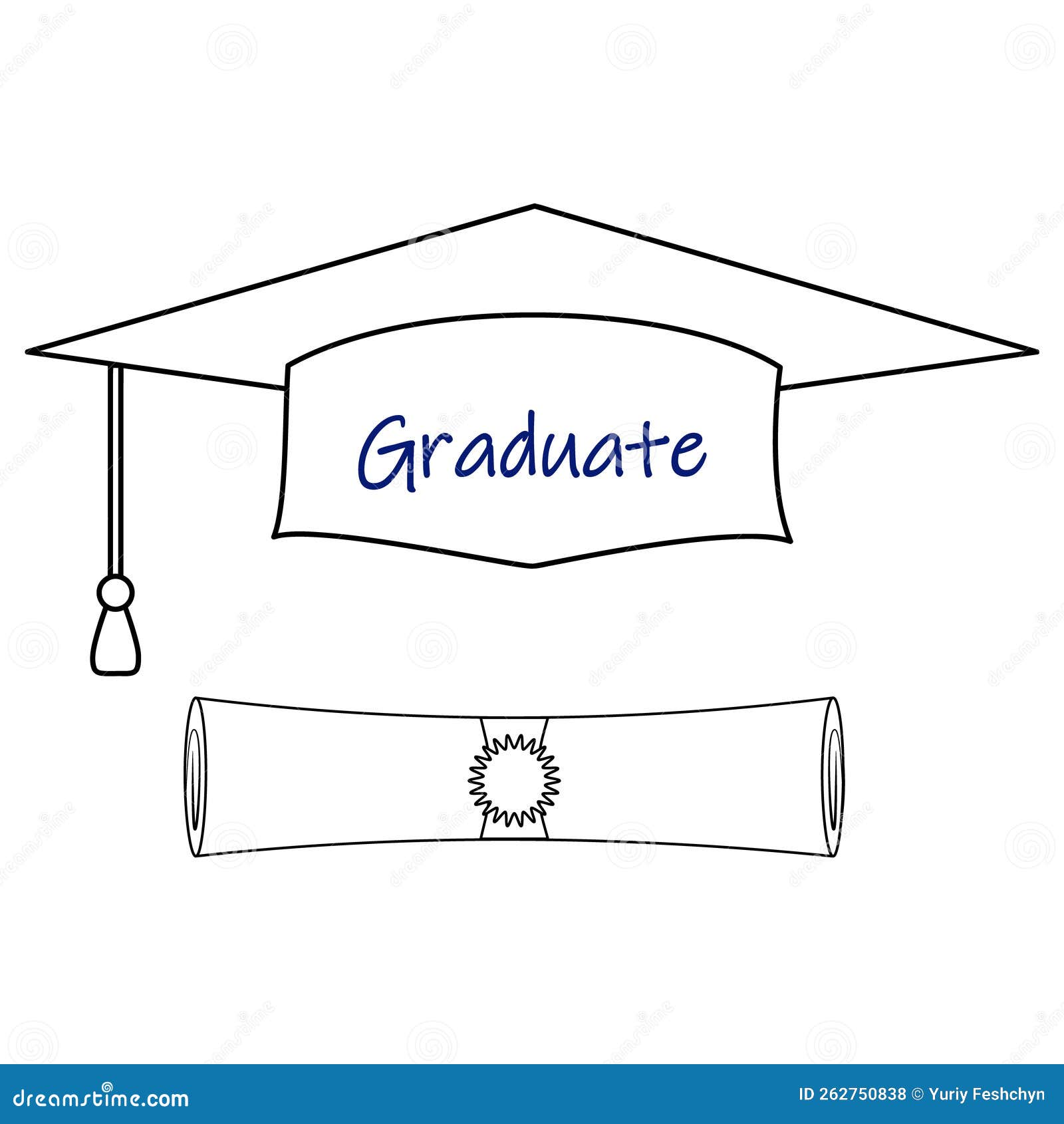 Graduation Cap and Scroll in Flat Line Style. Vector Symbol for Design ...
