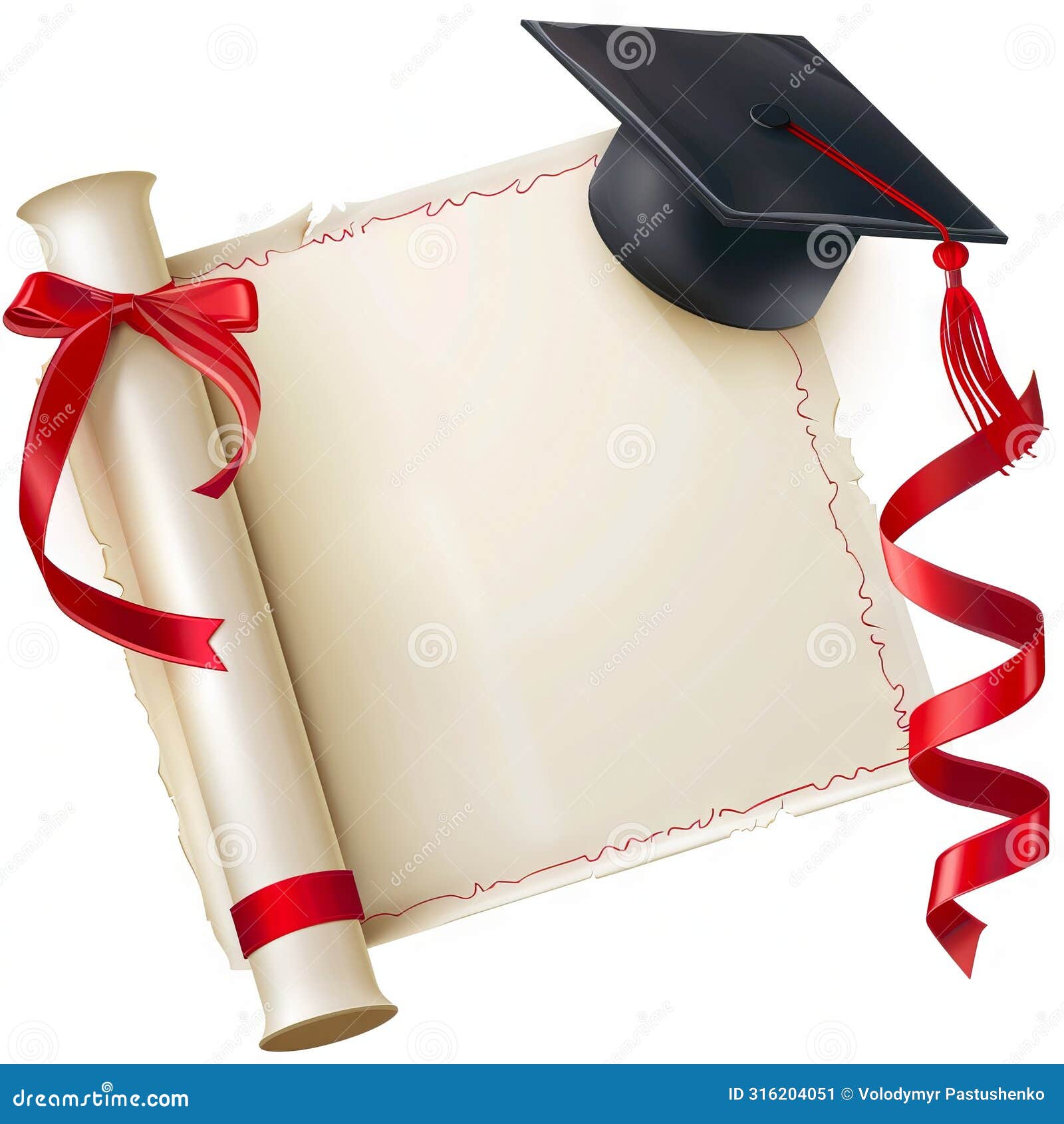 Graduation Cap and Scroll with Ribbon Stock Image - Image of sheet ...