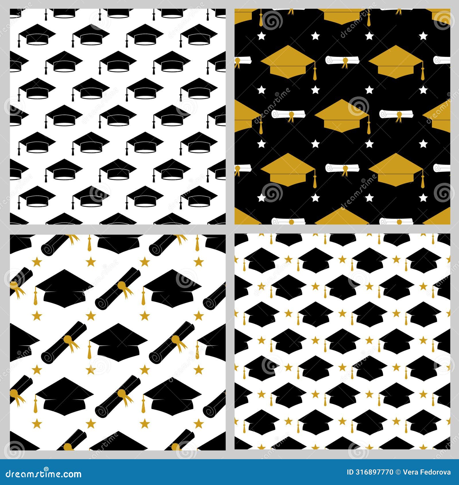 Graduation Cap Seamless Pattern. Set of 4. Grad Ceremony Backdrop Stock ...