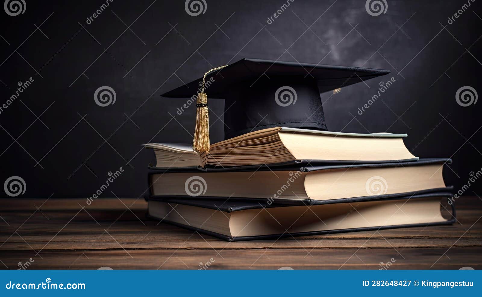 Graduation Cap and Set of Books on a Table Stock Illustration ...