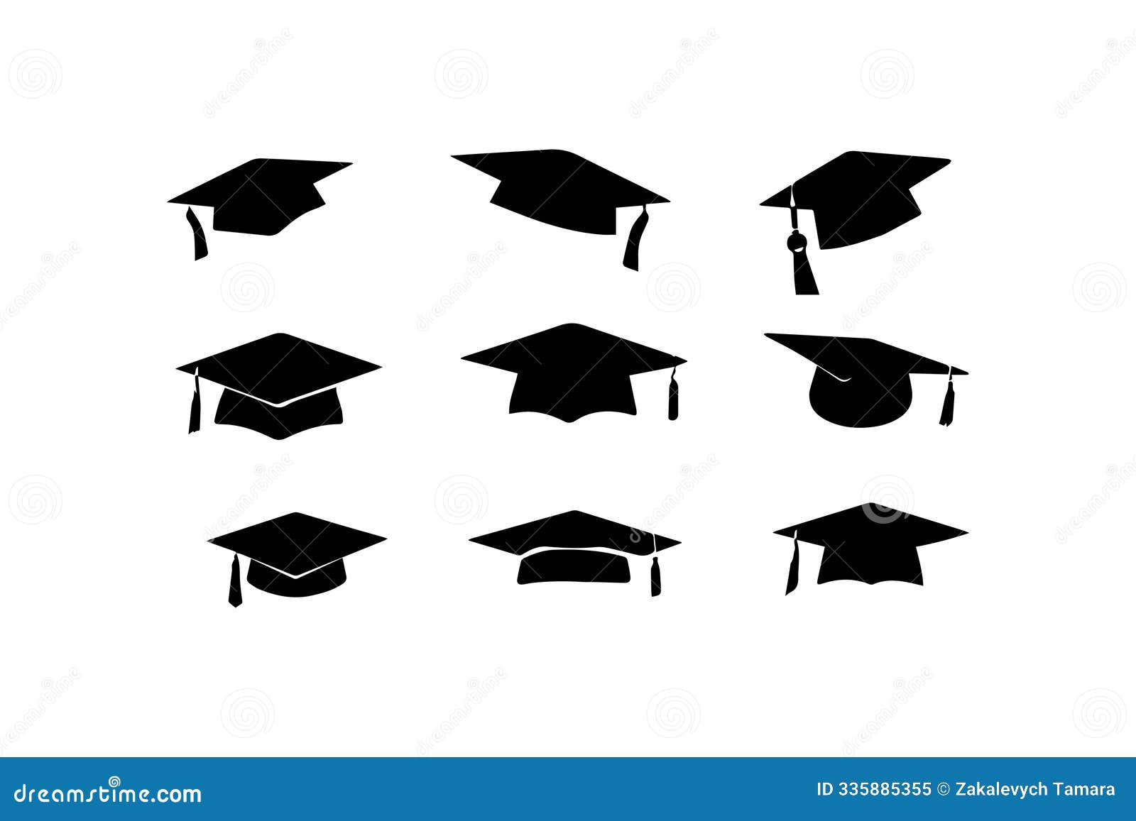 Graduation Cap Silhouette Collection. Vector Illustration Stock ...