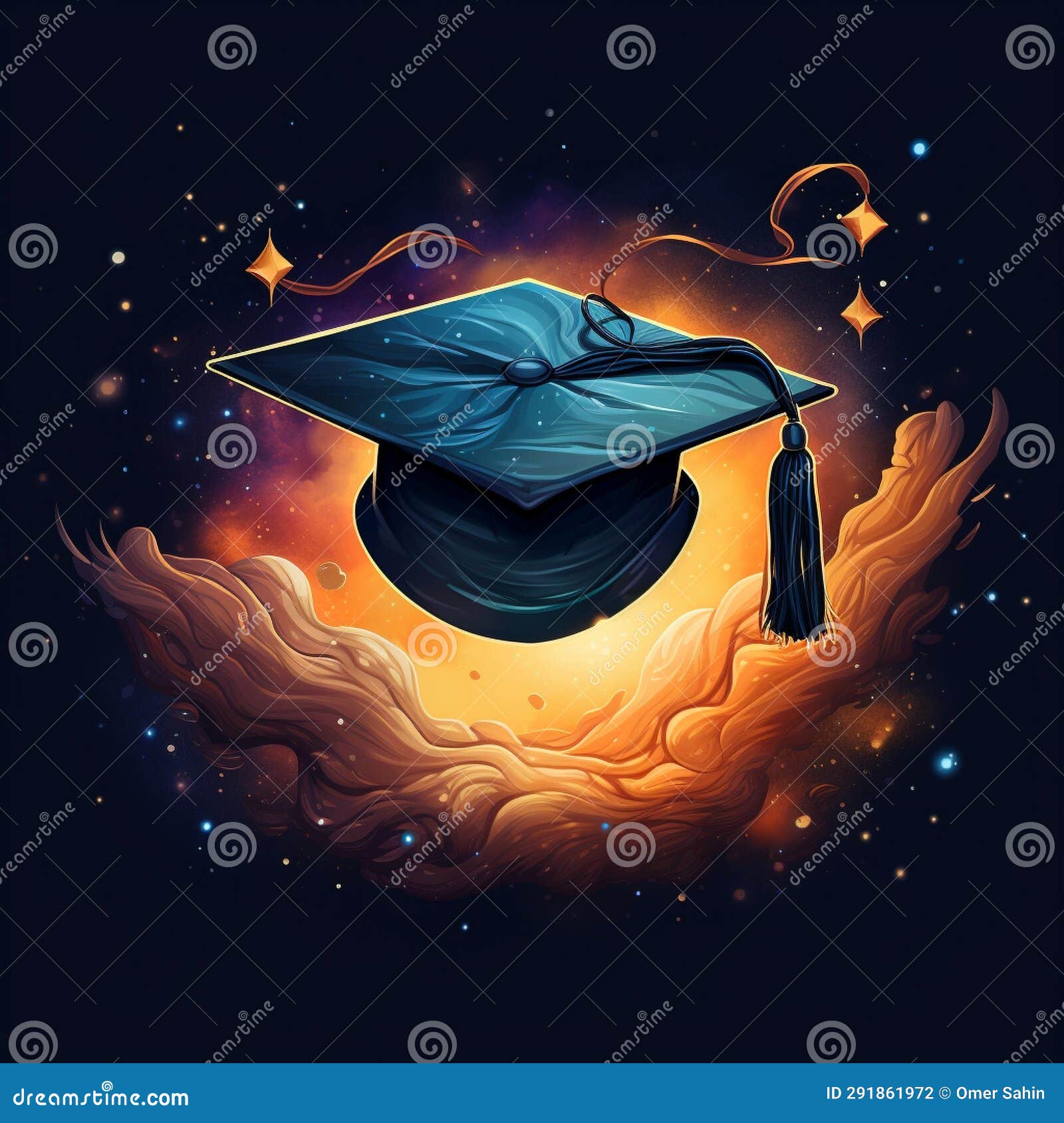 Graduation Cap Soaring into a Vast Universe Stock Illustration ...