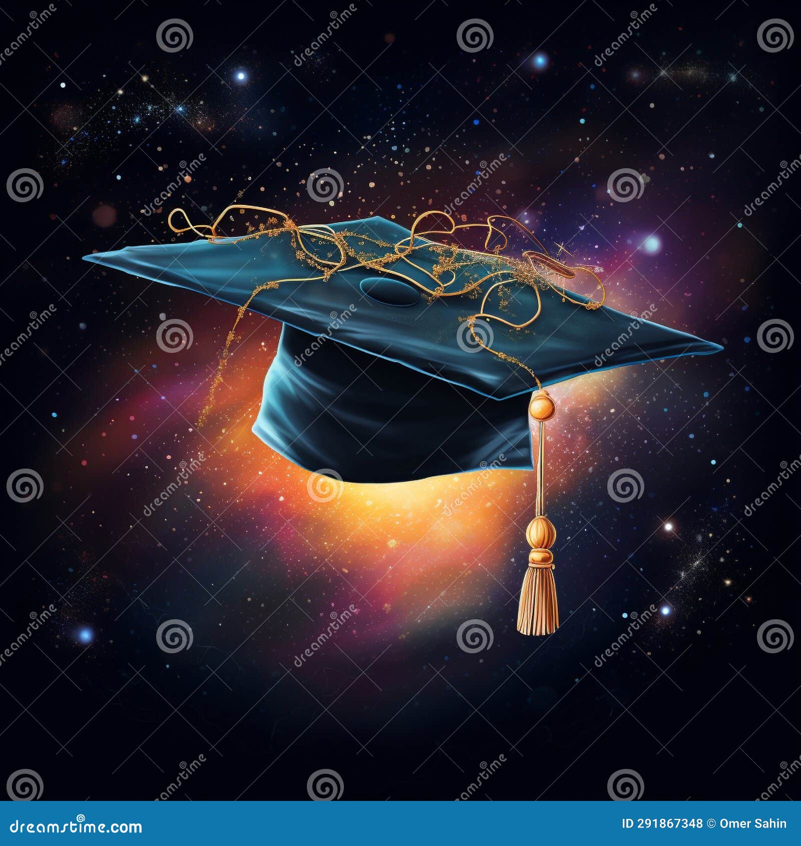 Graduation Cap Soaring into a Vast Universe Stock Illustration ...