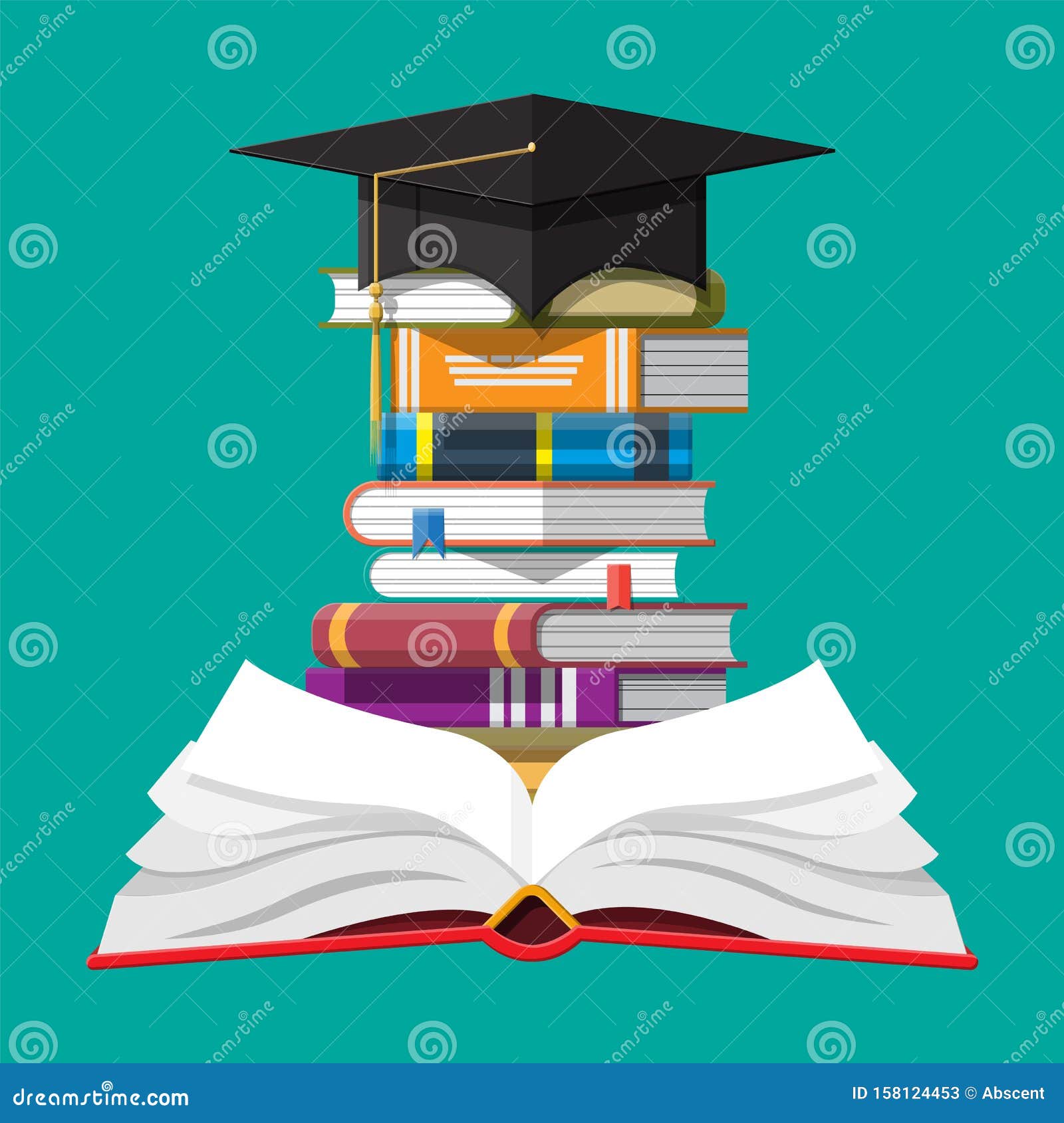 Graduation Cap on Stack of Books Stock Vector - Illustration of ...