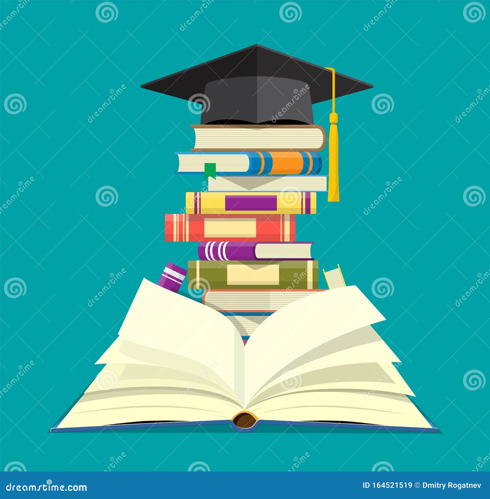 Graduation Cap on Stack of Books. Stock Vector - Illustration of banner ...