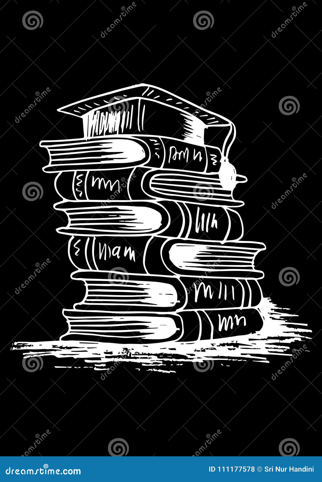 Graduation Cap on Stack of Books Stock Illustration - Illustration of ...
