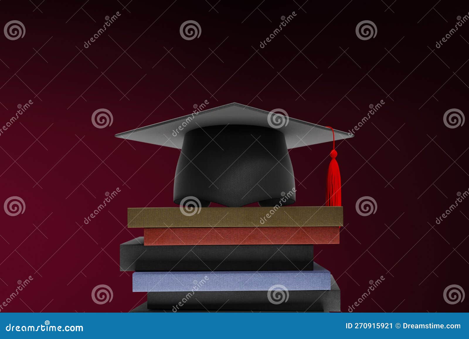 Graduation Cap on a Stack of Books, 3d Stock Illustration ...