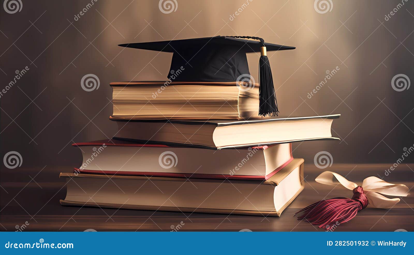 Graduation Cap on Stack of Books Stock Illustration - Illustration of ...