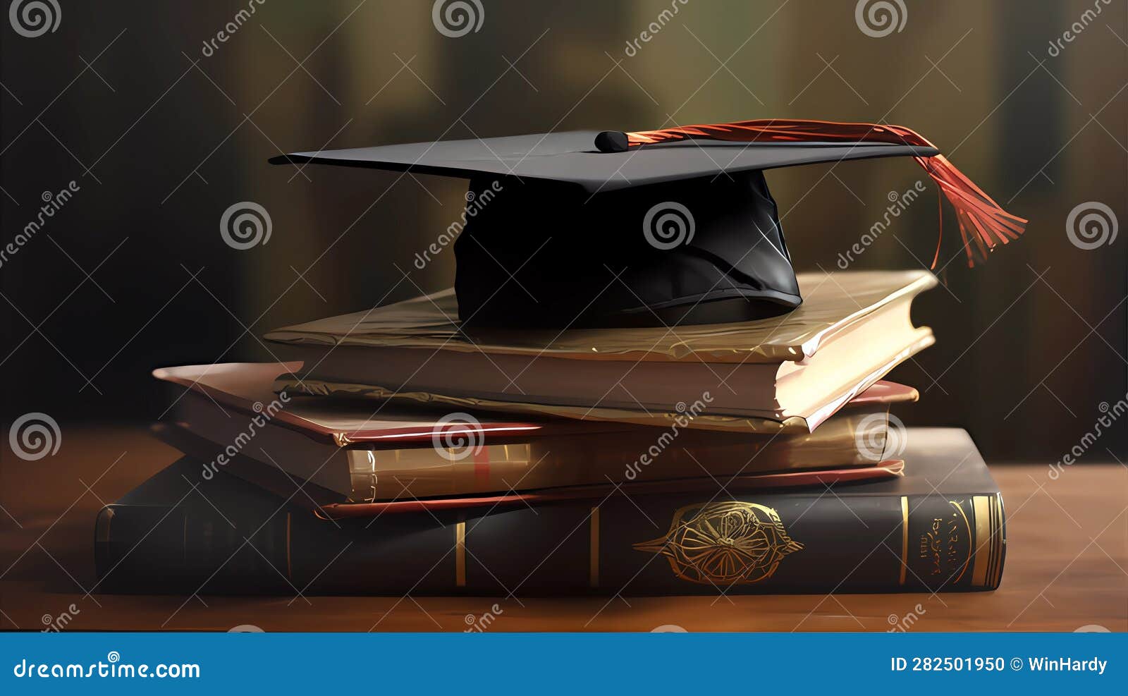 Graduation Cap on Stack of Books Stock Illustration - Illustration of ...