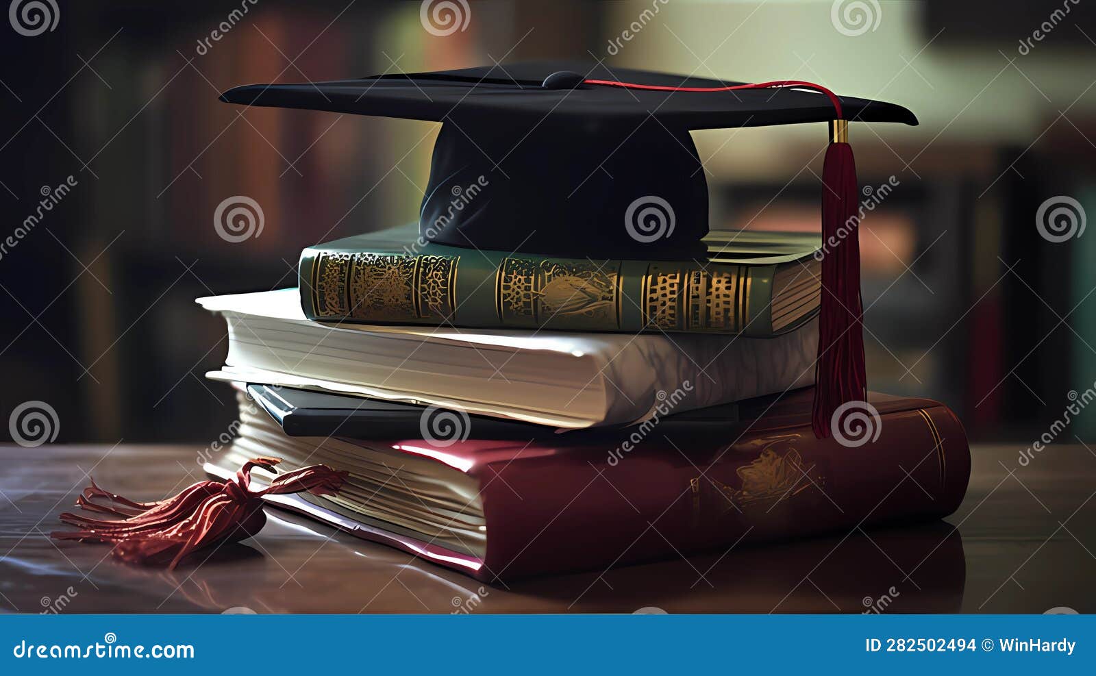 Graduation Cap on Stack of Books Stock Illustration - Illustration of ...