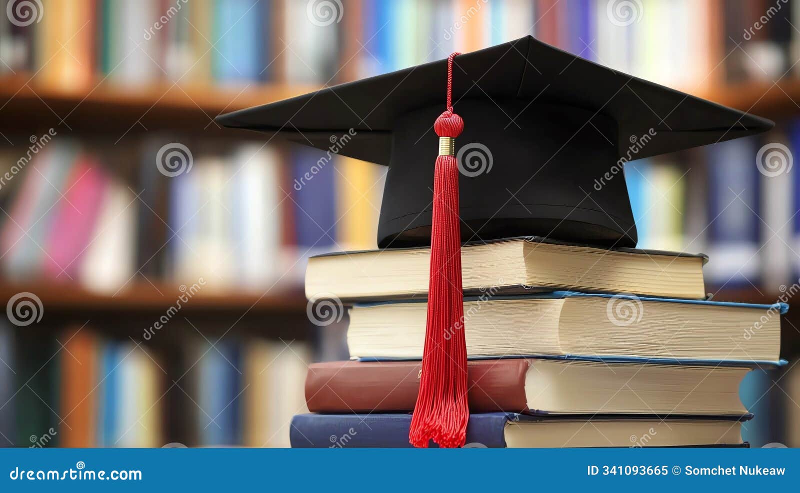 Graduation Hat On Stacked Books Vintage Drawing.Graduation Cap On ...