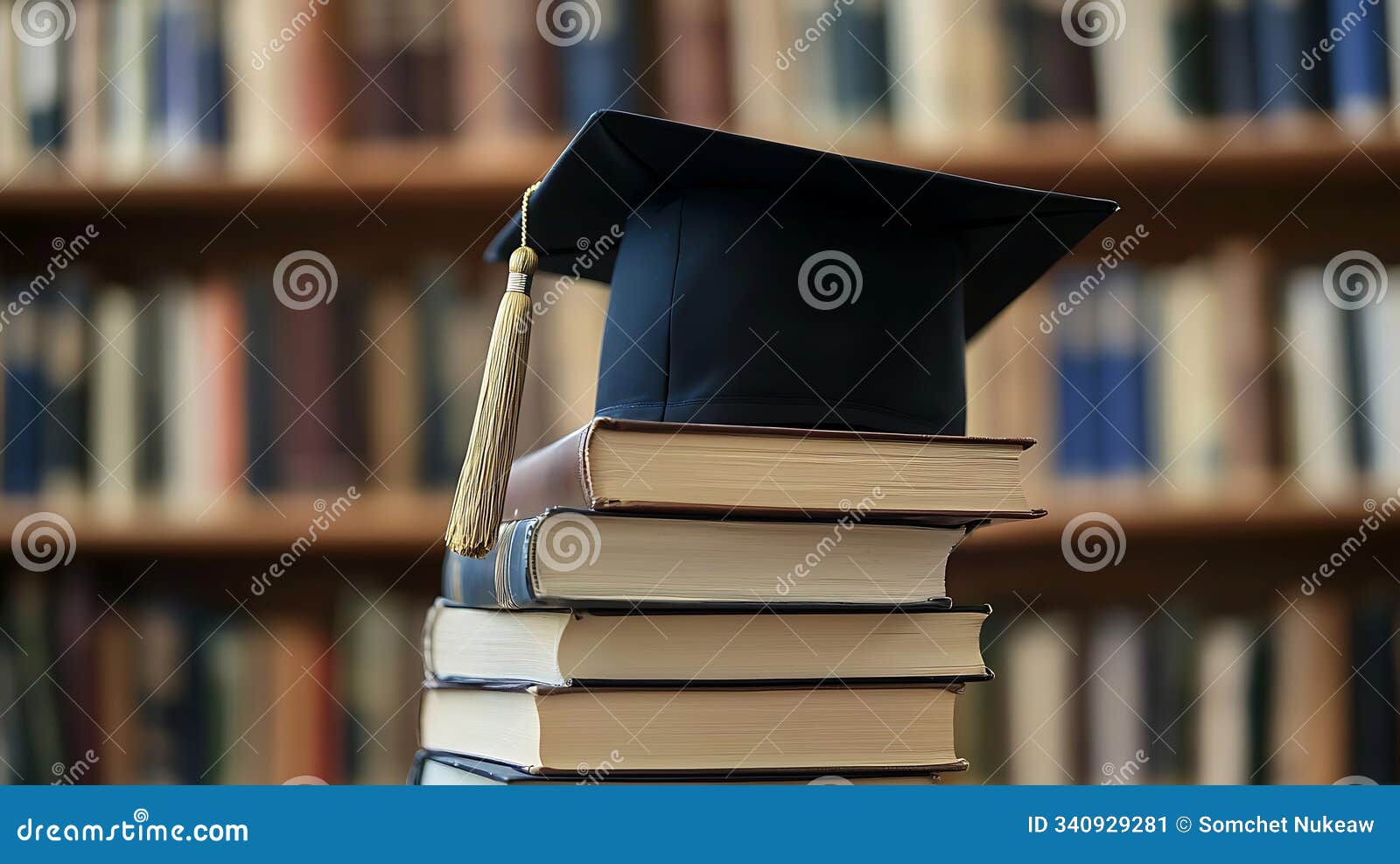 Graduation Cap on Stacked Books, Study and Learning Concept Stock ...