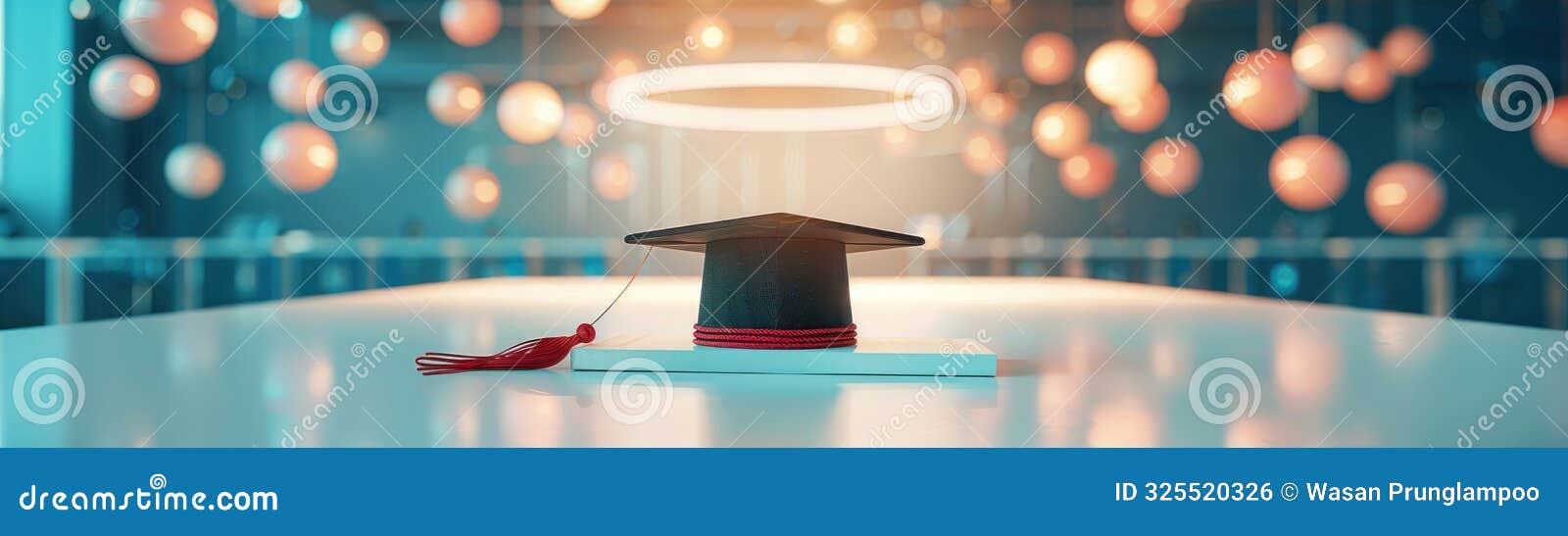 Graduation Cap on a Stage with Colorful Lights Stock Photo - Image of ...