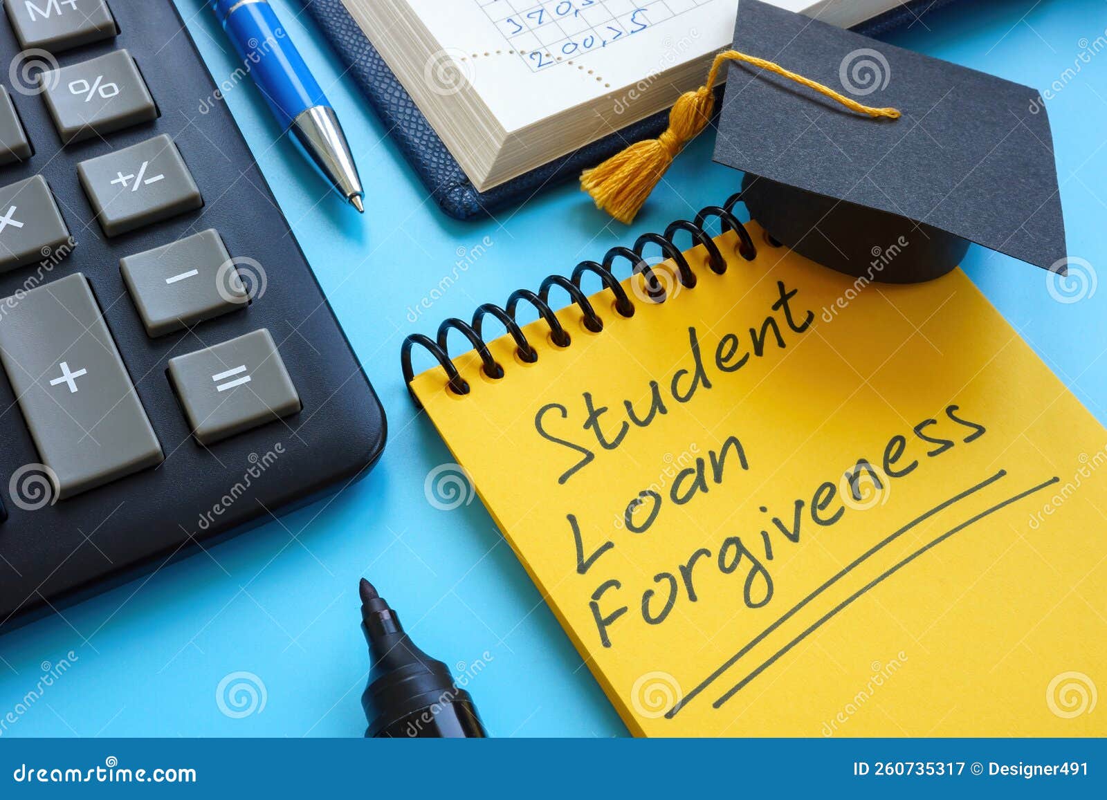 Graduation Cap and Student Loan Forgiveness on the Page. Stock Image ...