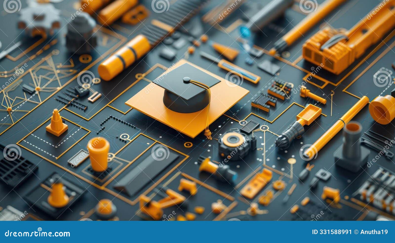 A Graduation Cap Surrounded by Construction Tools Symbolizing Success ...