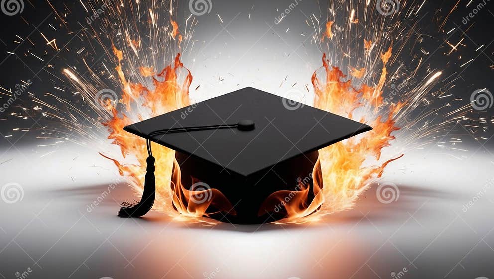 Graduation Cap Surrounded by Fire and Sparks. Stock Image - Image of ...