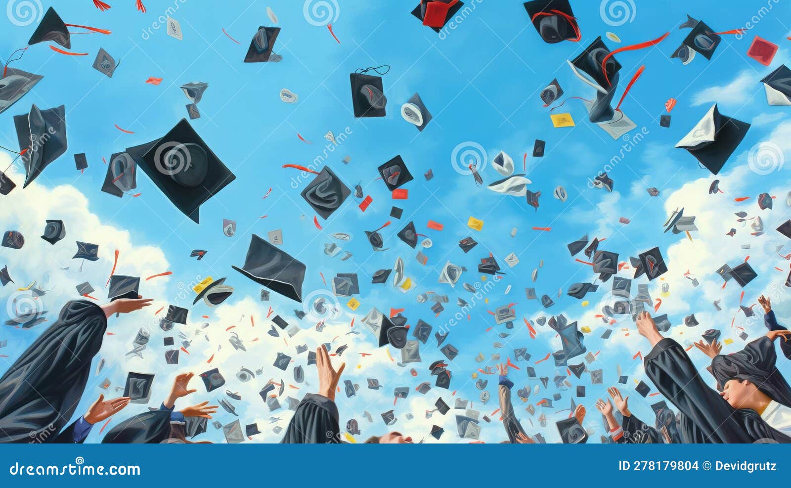Graduation Cap Thrown in the Air. Generative AI Stock Illustration ...