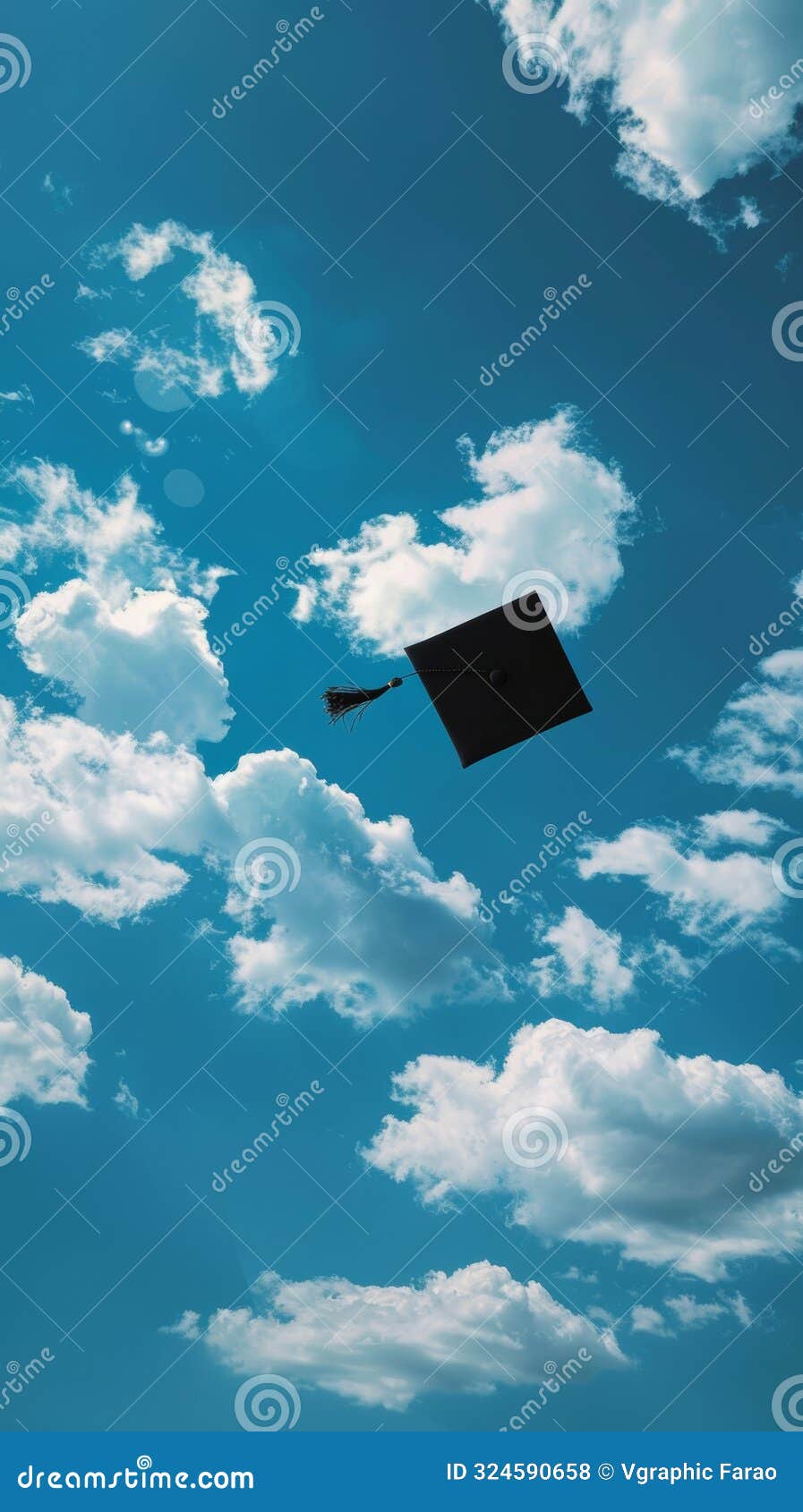 Graduation Cap Thrown in the Air Under Blue Sky with Clouds ...