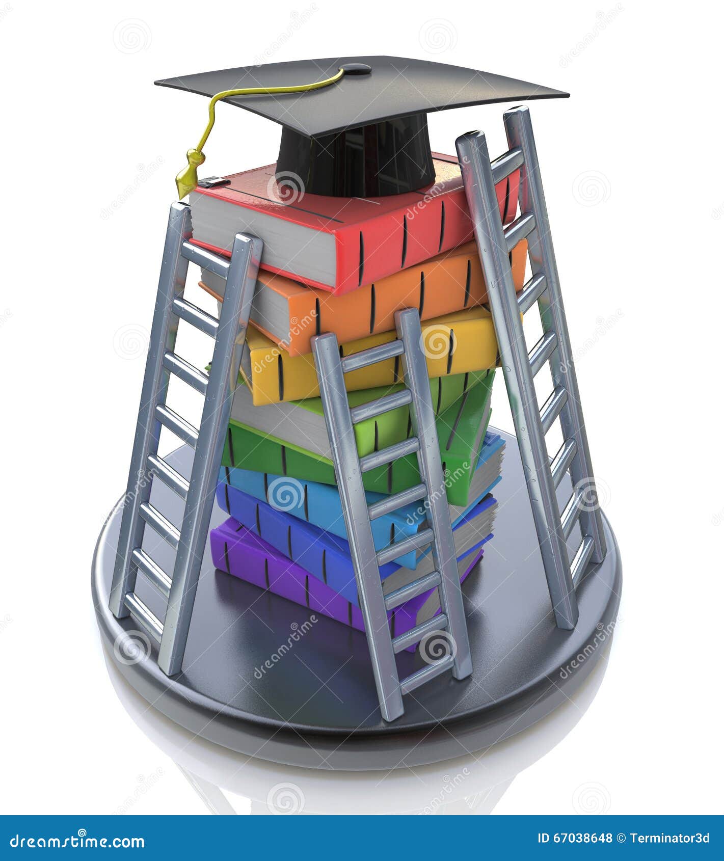 Graduation Cap on the Top of Stack of Books with Ladders - Books Stock ...