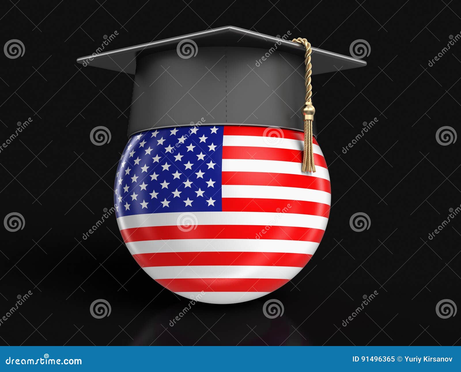 Graduation Cap and USA Flag Stock Illustration - Illustration of ...