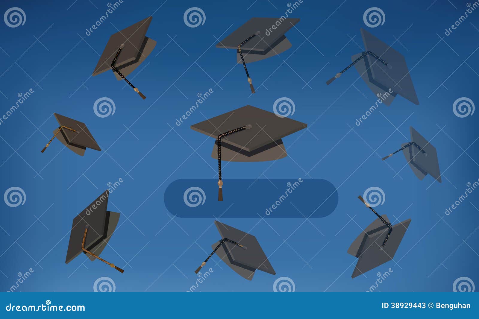 Graduation Cap Thrown Up And Golden Foil Confetti On A Blue Sky ...