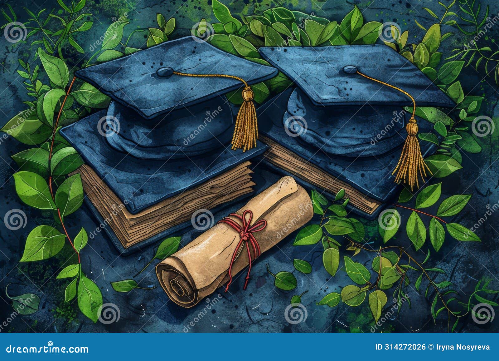 Graduation Caps with Diplomas and Books, Graduation Event. Generated by ...