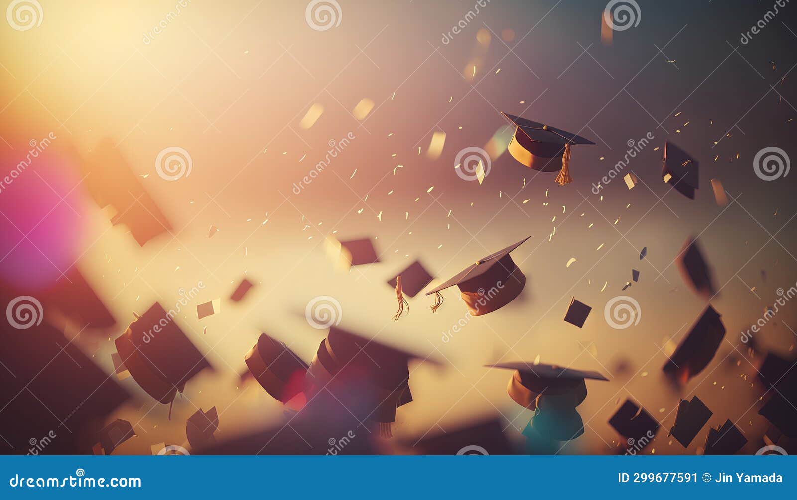 Graduation Caps Flying in the Air. Graduation Concept Stock ...