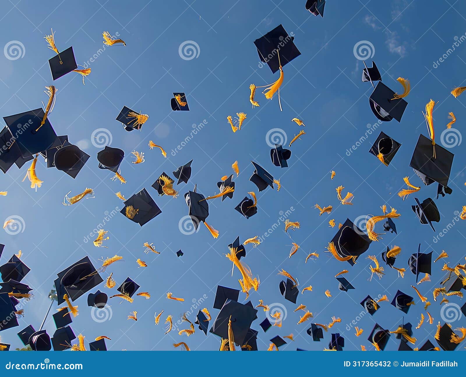 Graduation Caps Soaring into the Clear Blue Sky, Symbolizing Years of ...