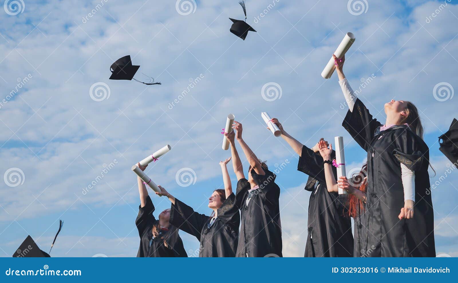 Graduation Caps Thrown in the Air. Stock Photo - Image of celebration ...