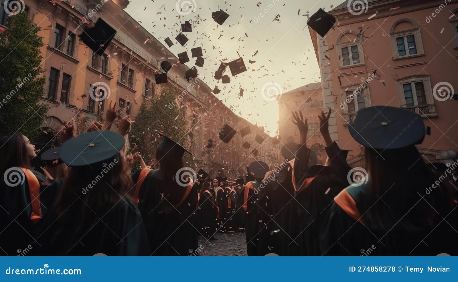 Graduation Caps Thrown in the Air. Generative AI Stock Photo - Image of ...