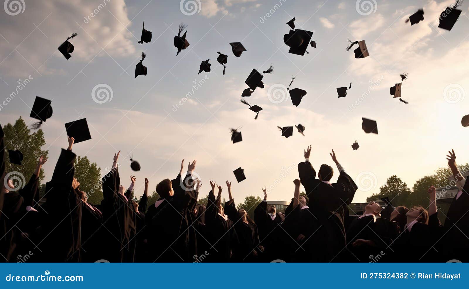 Graduation Caps Thrown in the Air, Generative Ai Stock Illustration ...
