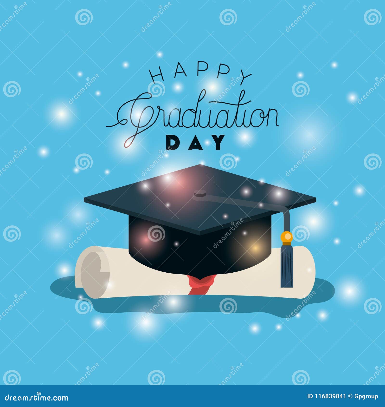 Graduation Card with Hat and Diploma Stock Vector - Illustration of ...