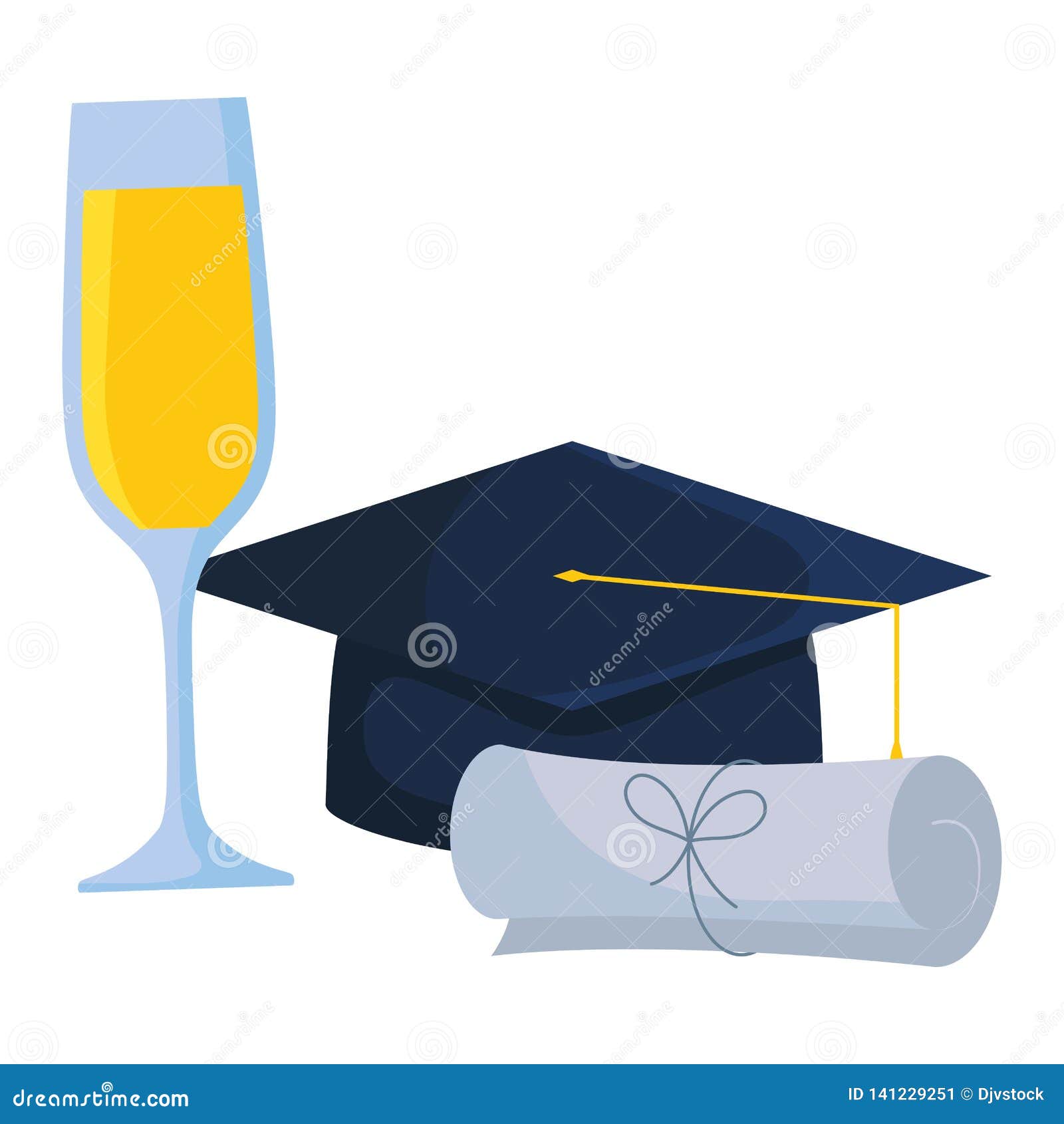 Graduation Certificate and Hat with Champagne Cup Stock Vector ...