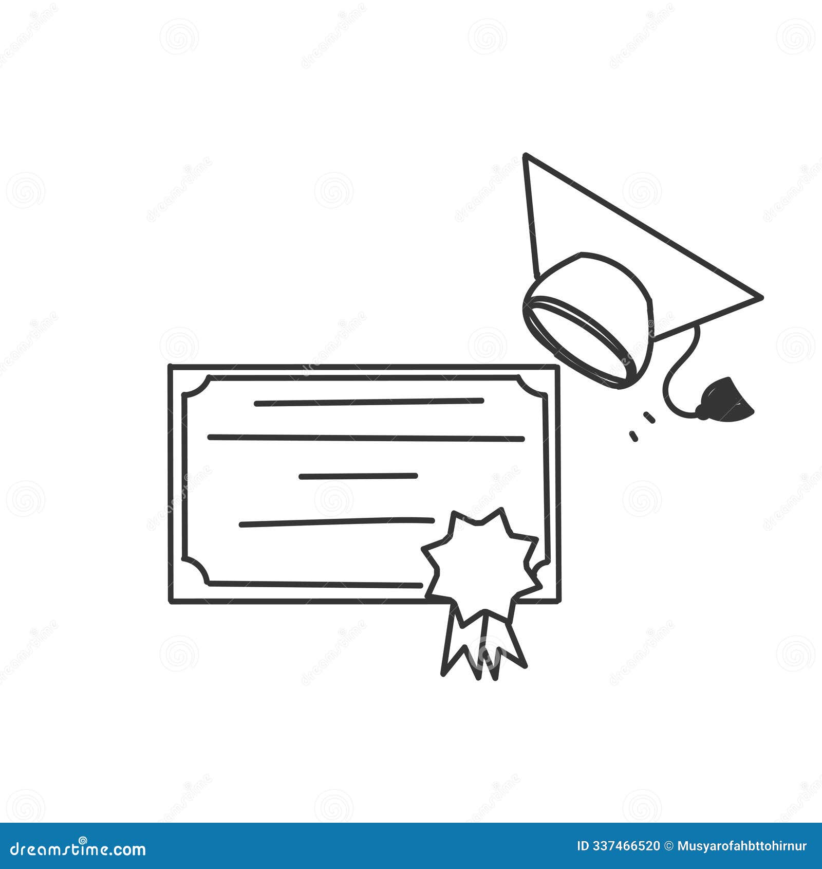 Graduation Certificate and Graduation Hat Illustration in Doodle ...