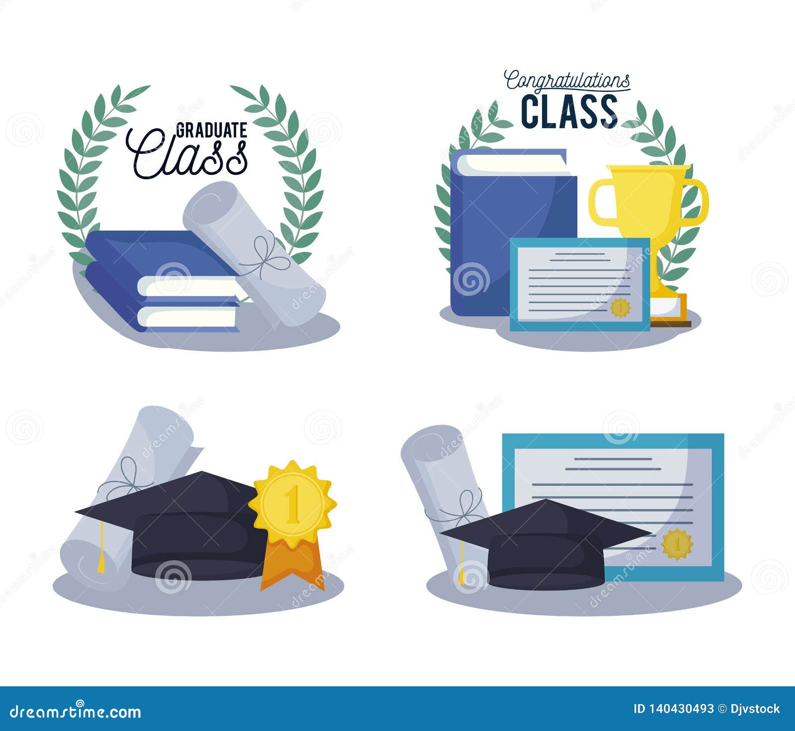 Graduation Class Card Set Icons Stock Vector - Illustration of ...