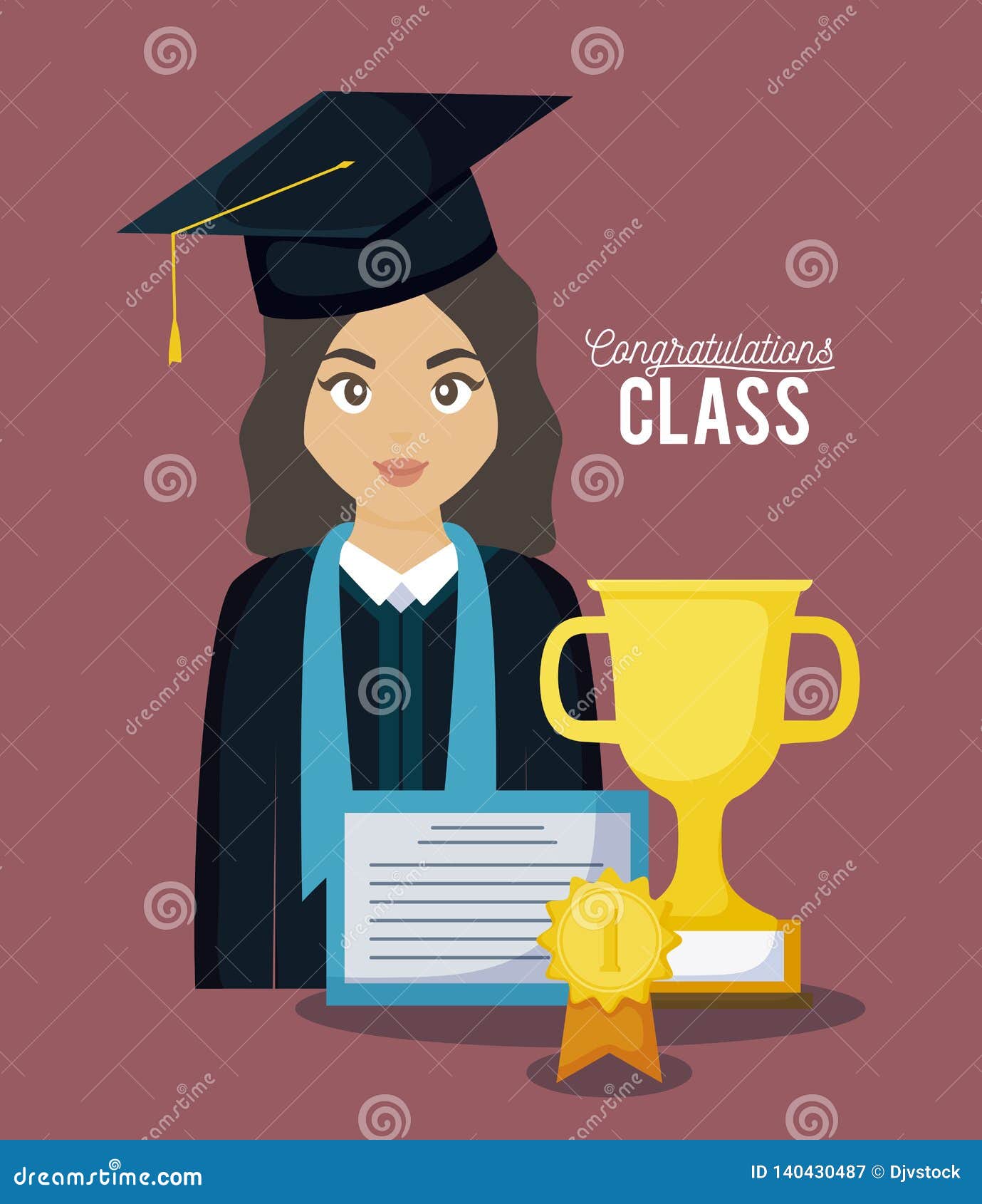 Graduation Class Celebration Card with Graduated Girl Stock Vector ...