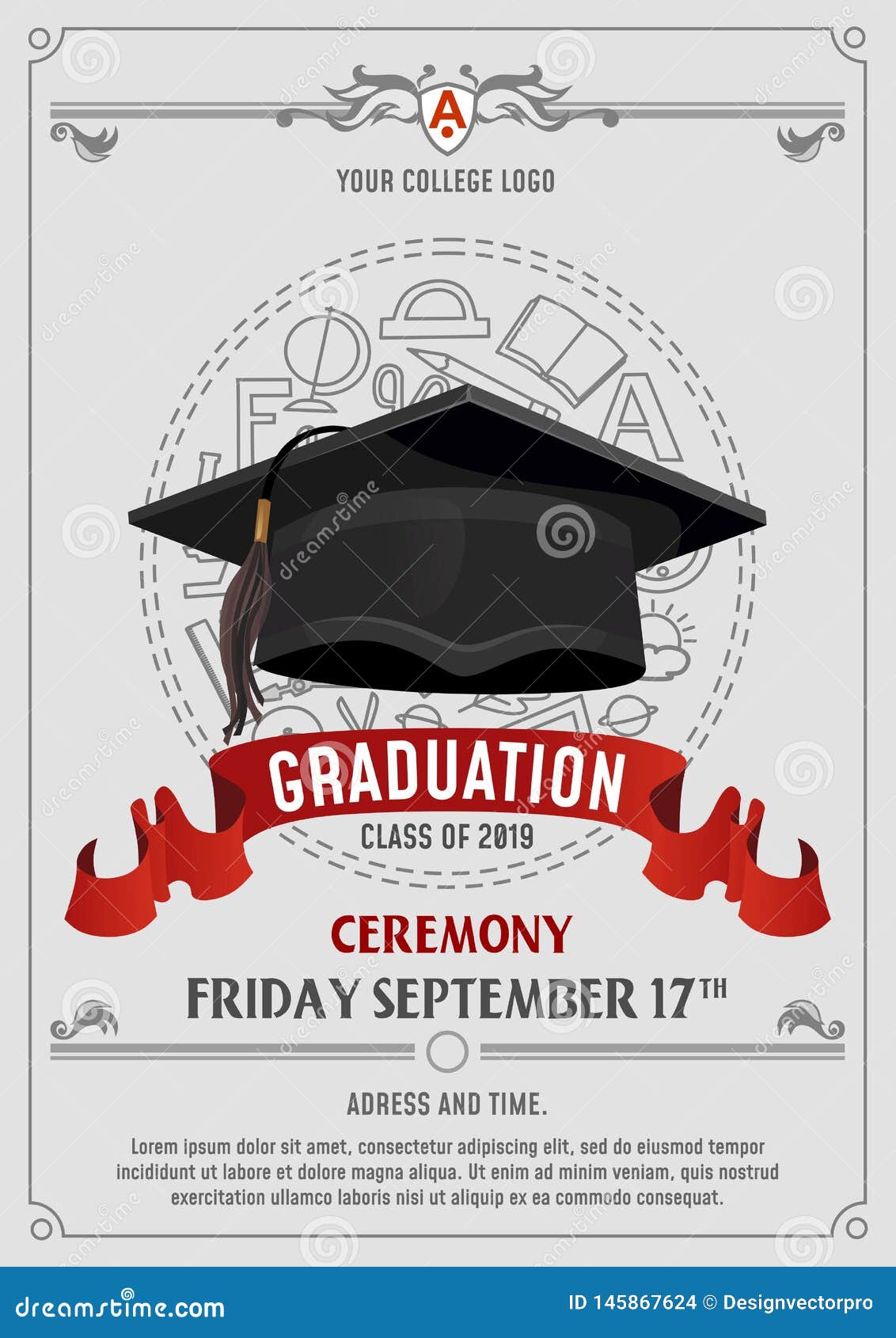 Graduation Class of 2019 Greeting Card or Invitation Design with Flying ...