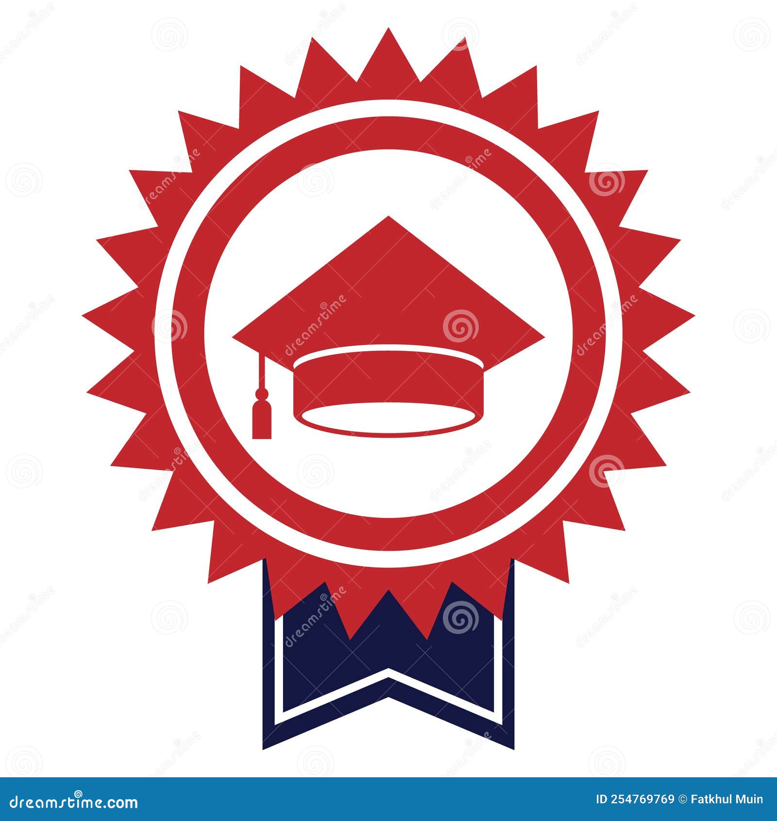 Graduation or College Hat Logo with Spiked Circle and Ribbon. Stock ...