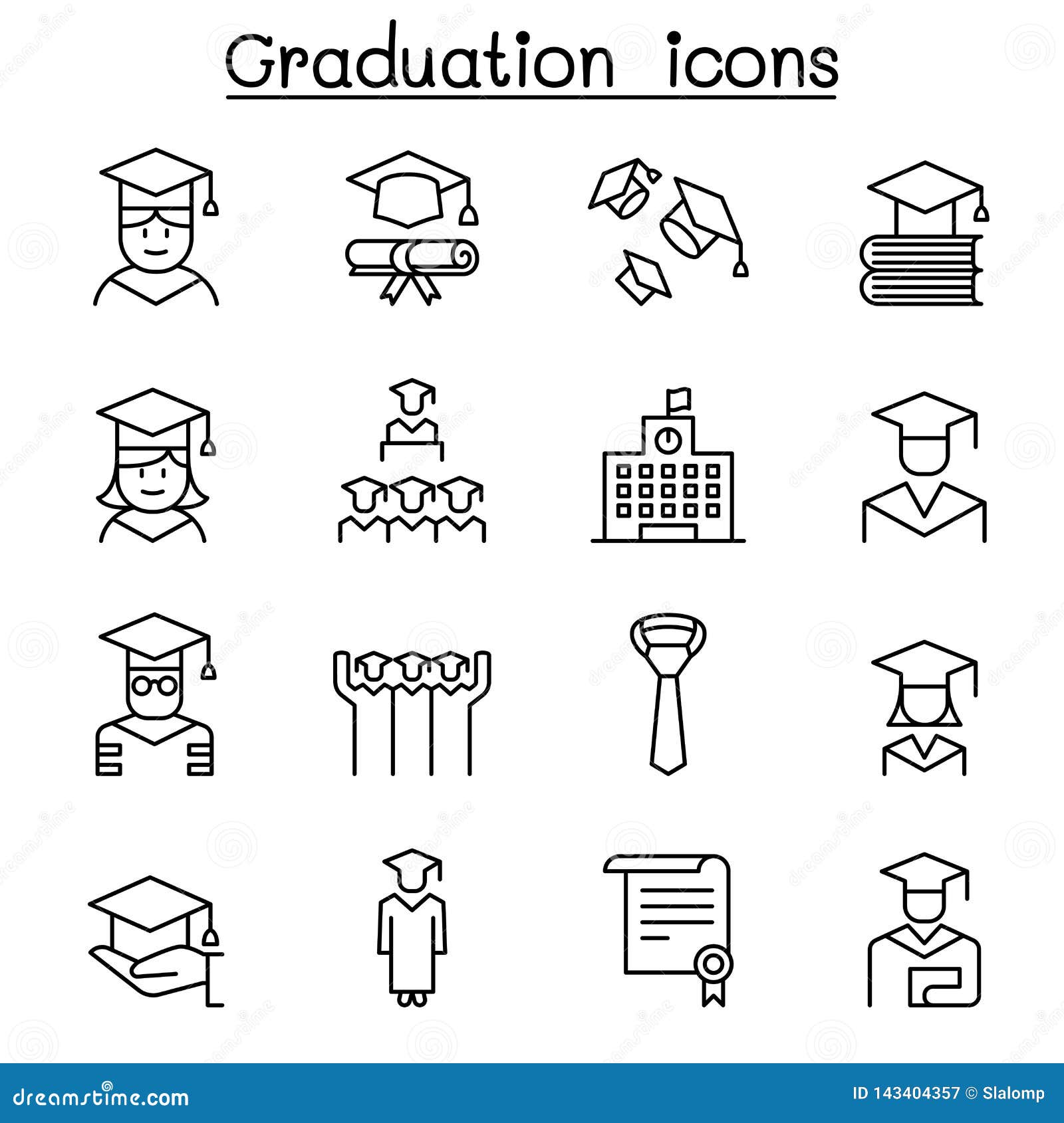 Graduation and Commencement Icon Set in Thin Line Style Stock Vector ...