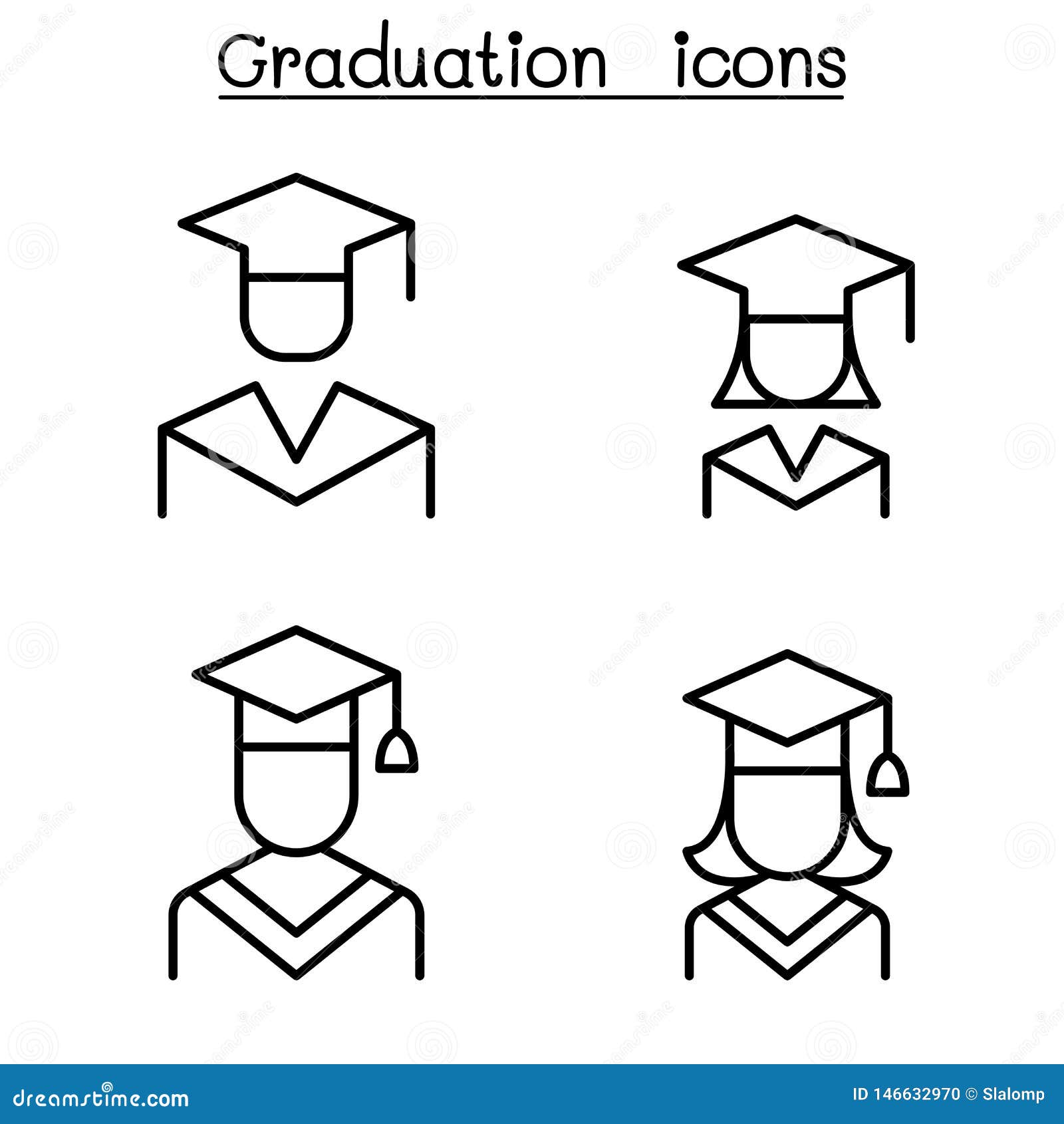 Graduation and Commencement Icon Set in Thin Line Style Stock ...