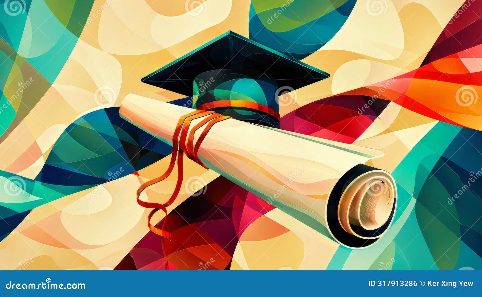 Graduation Concept with Abstract Patterns Forming a Diploma Scroll ...