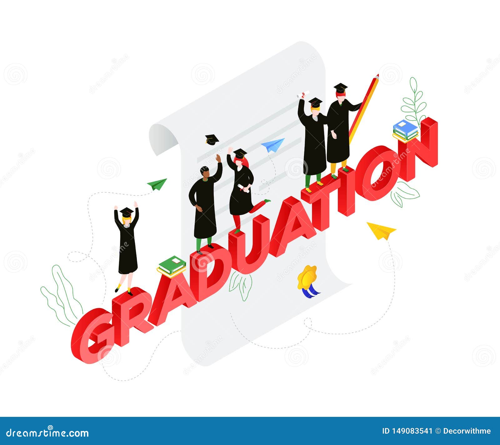 Graduation Concept - Modern Colorful Isometric Vector Illustration ...
