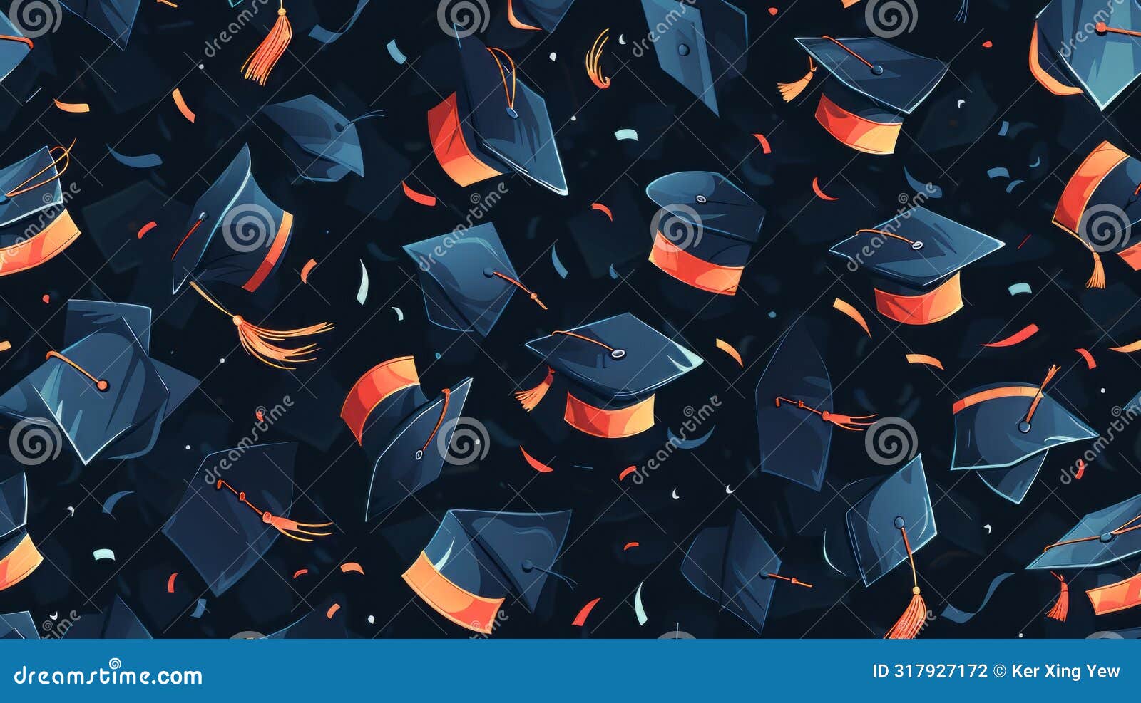 Graduation Concept Pattern with a Motif of Caps Thrown in the Air Stock ...